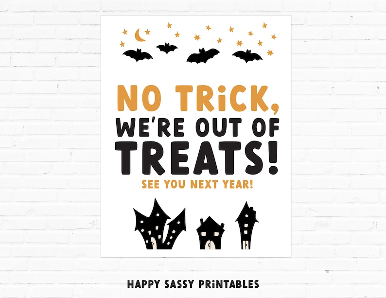 No Trick, Out of Candy Sign Halloween Printable - Etsy