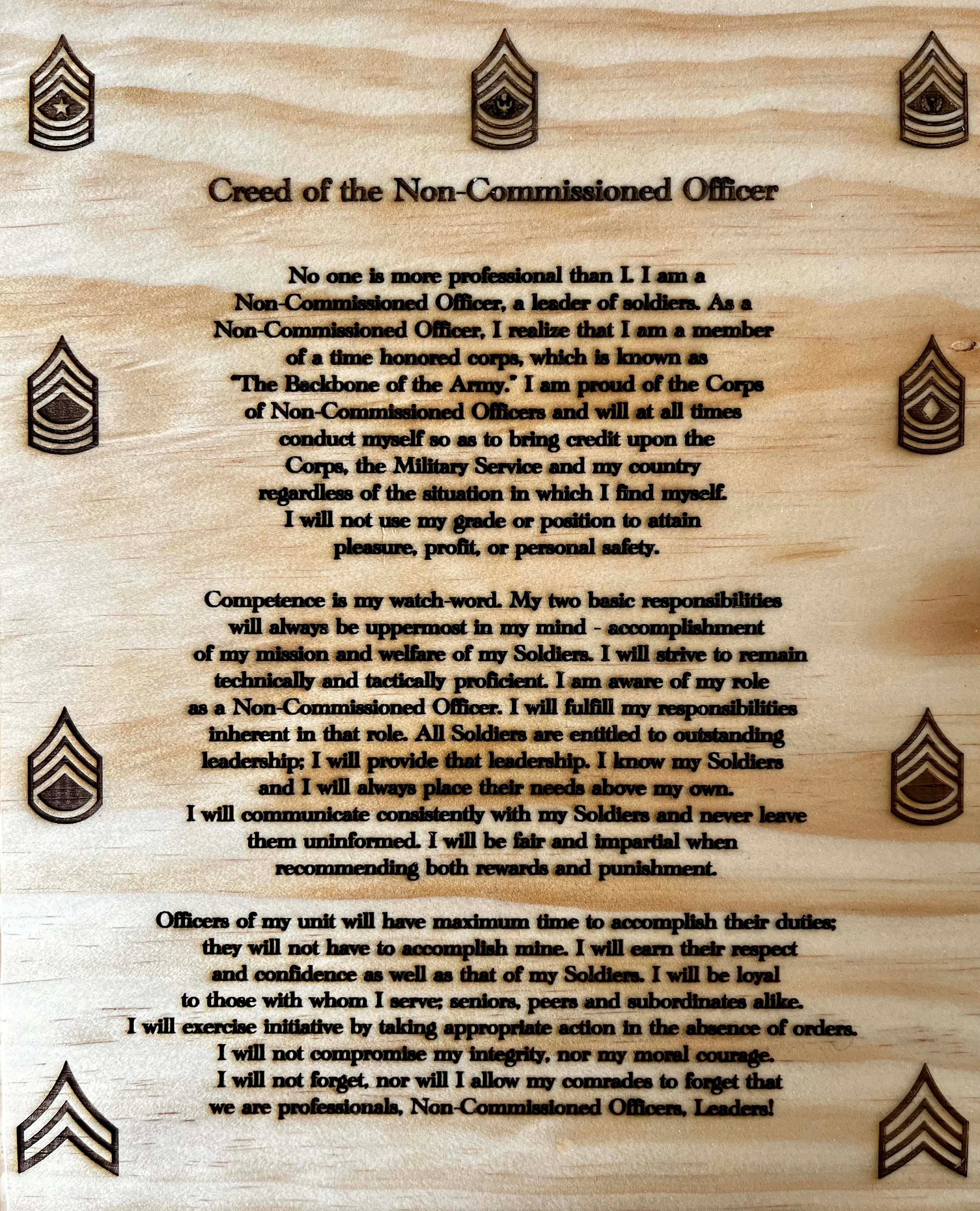 The NCO Creed Plaque - Etsy