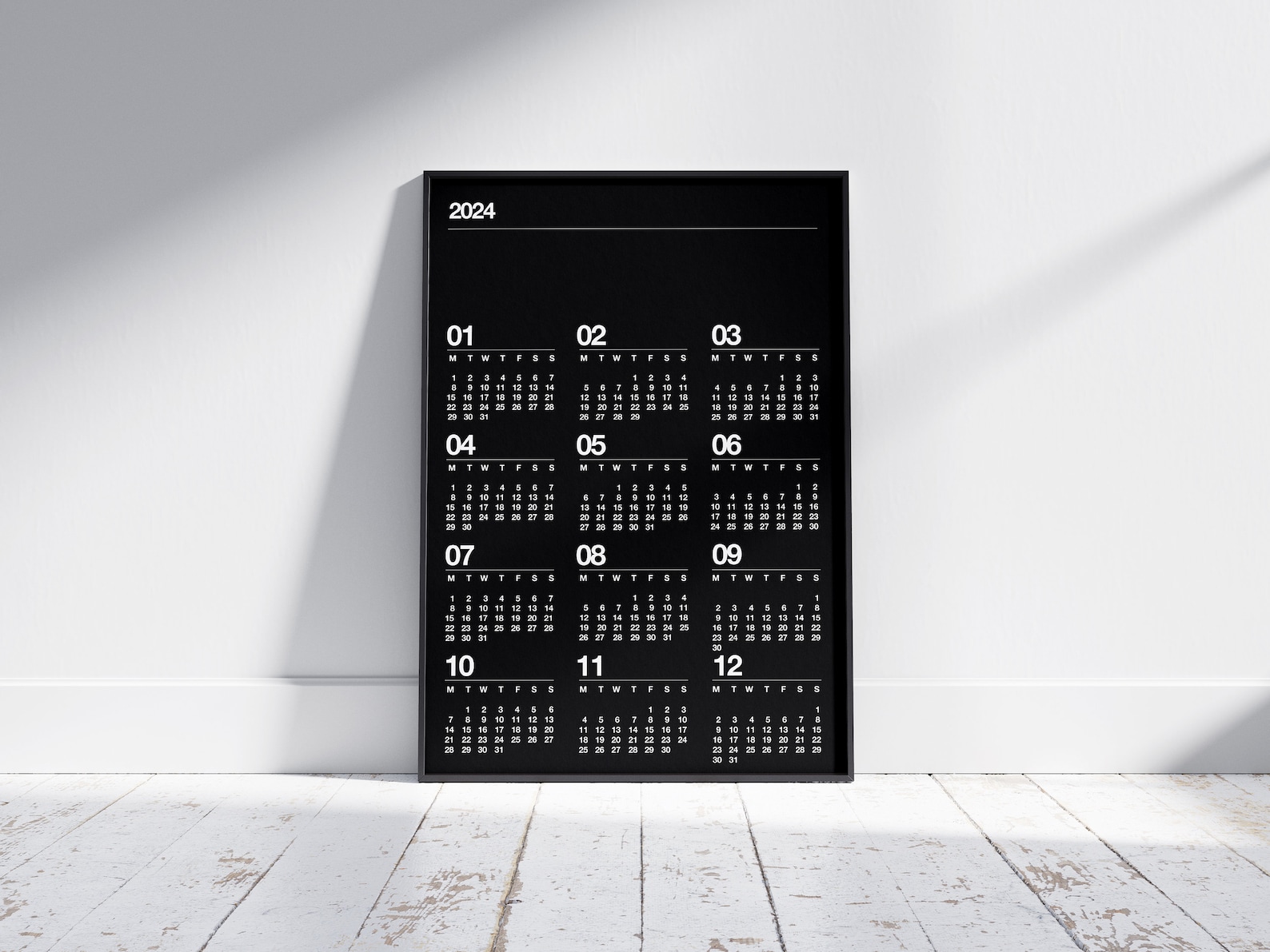 2024 Yearly Black Printable Calendar | Minimalist Design | A4 & A3 ...