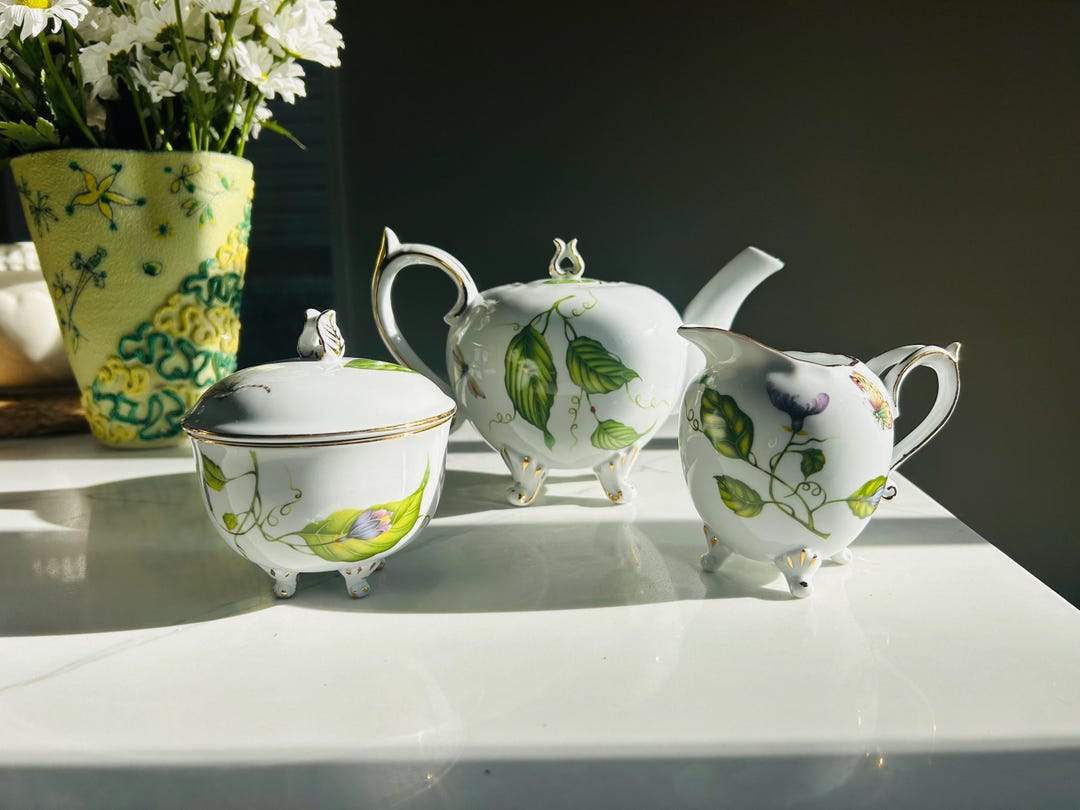 Godinger & Co. Jardin 3 Piece Tea Set With Gold Trim - Etsy