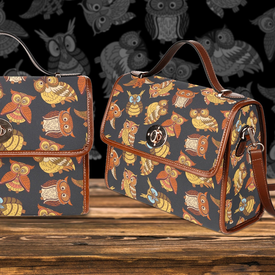 Cute Cartoon Owls Pattern Waterproof Canvas Handbag, Bag With Owls ...