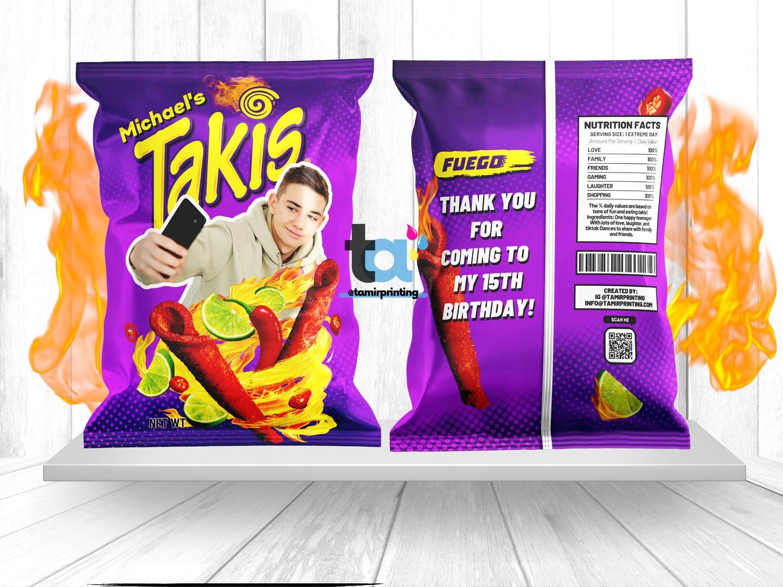 Takis Chip Bag Party Favor Design Printed Labels Custom - Etsy