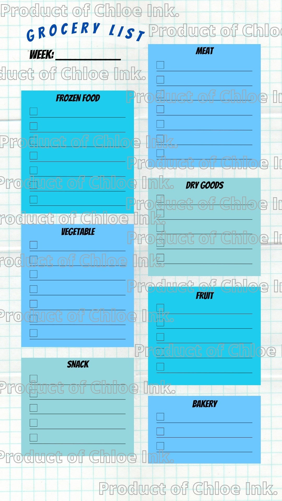 Grid Grocery List printable Template - Etsy