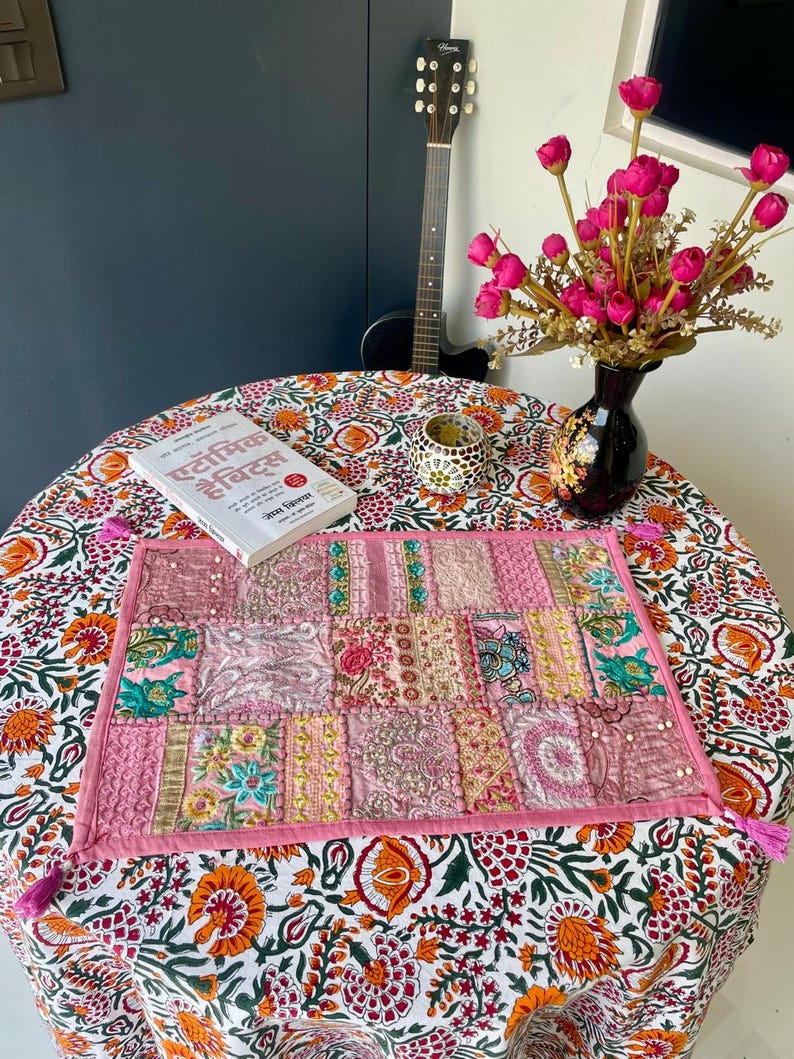 Handmade Embroidered Patchwork Table Placemats, Boho Cotton Dining Set ...