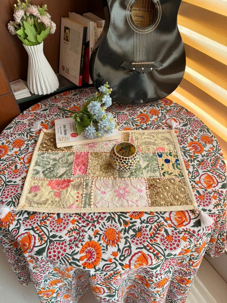 Handmade Embroidered Patchwork Table Placemats, Boho Cotton Dining Set ...