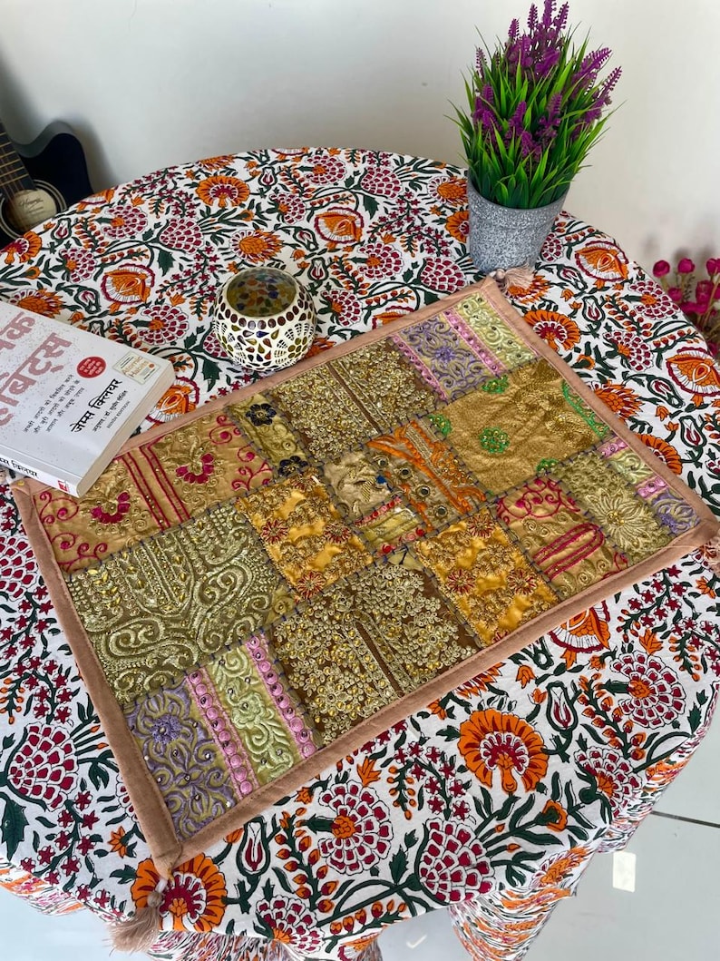 Handmade Embroidered Patchwork Table Placemats, Boho Cotton Dining Set ...