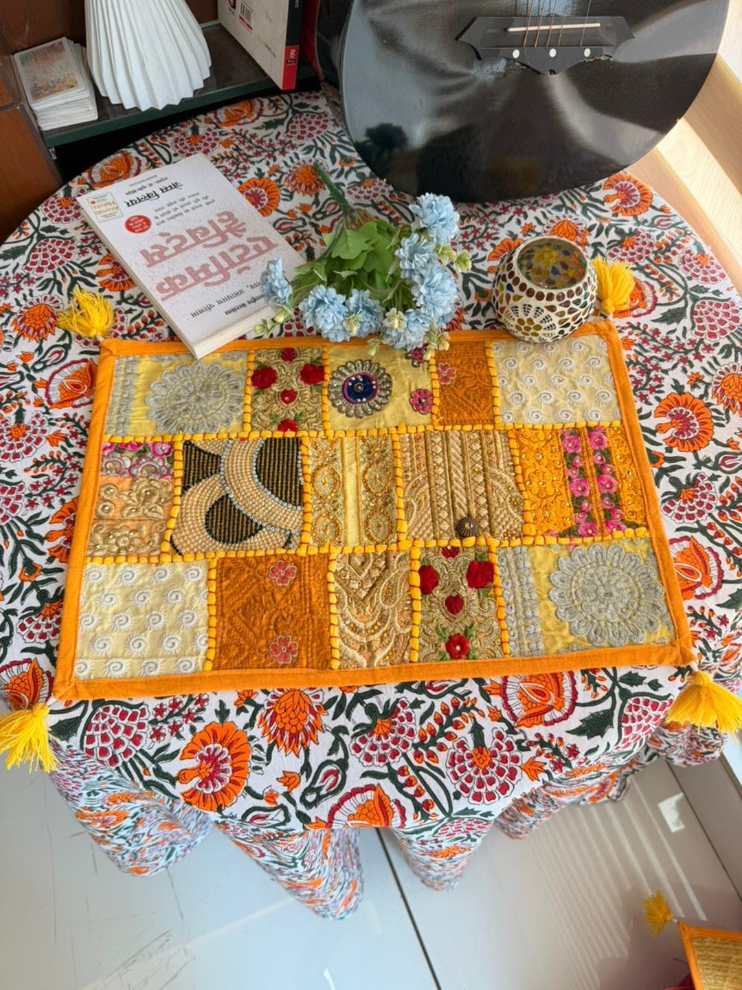Handmade Embroidered Patchwork Table Placemats, Boho Cotton Dining Set ...