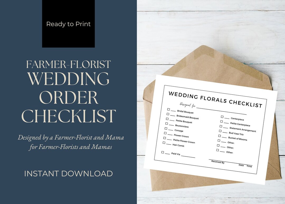 Farmer Florist Wedding Flower Order Checklist Printable Flower Farm ...