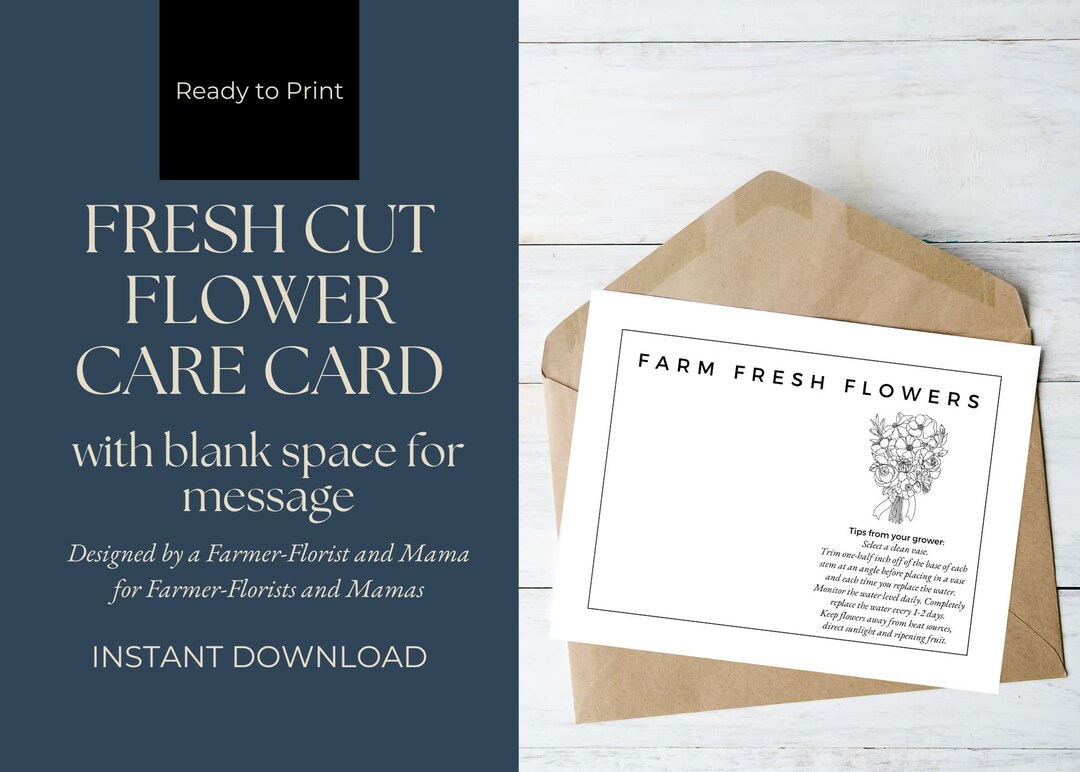 Minimalist Flower Bouquet Care Card With Blank Message Space - Etsy