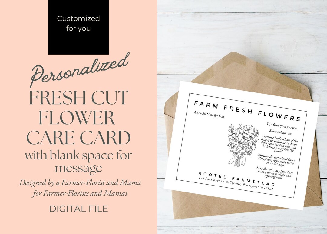 CUSTOM Flower Bouquet Care and Message Card Flower Farmer and Florists ...