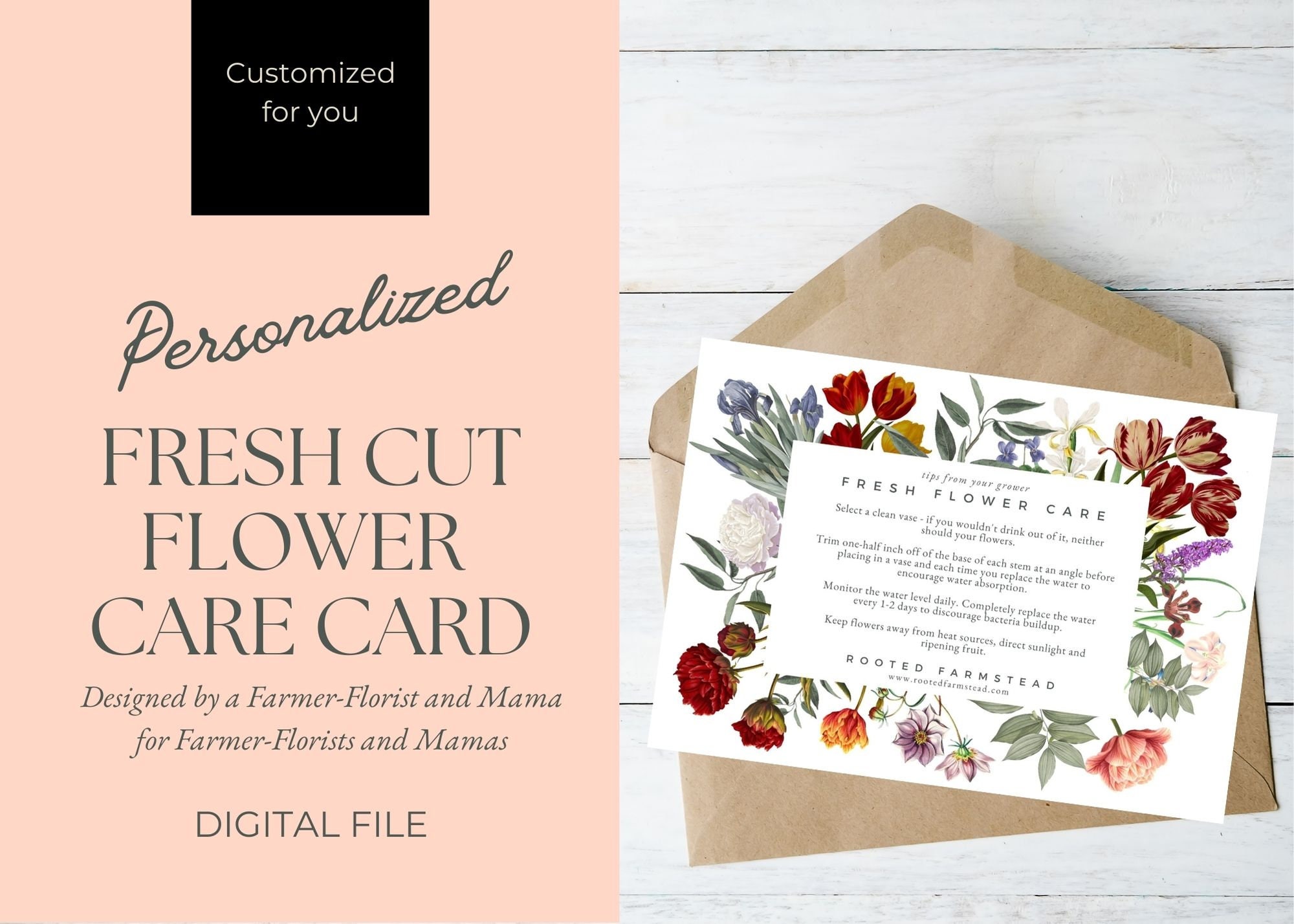 CUSTOM Flower Bouquet Care Card Flower Farmer and Florists Personalized ...