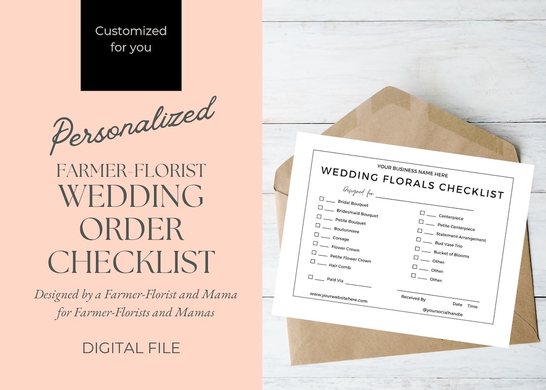 CUSTOM Farmer Florist Wedding Flower Order Checklist Card Flower Farmer ...
