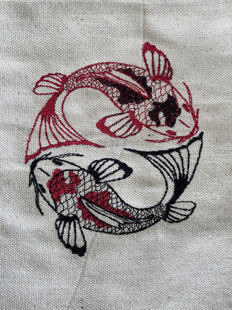 Canvas Tote Bag Embroidery Koi Fish Yin Yang - Etsy