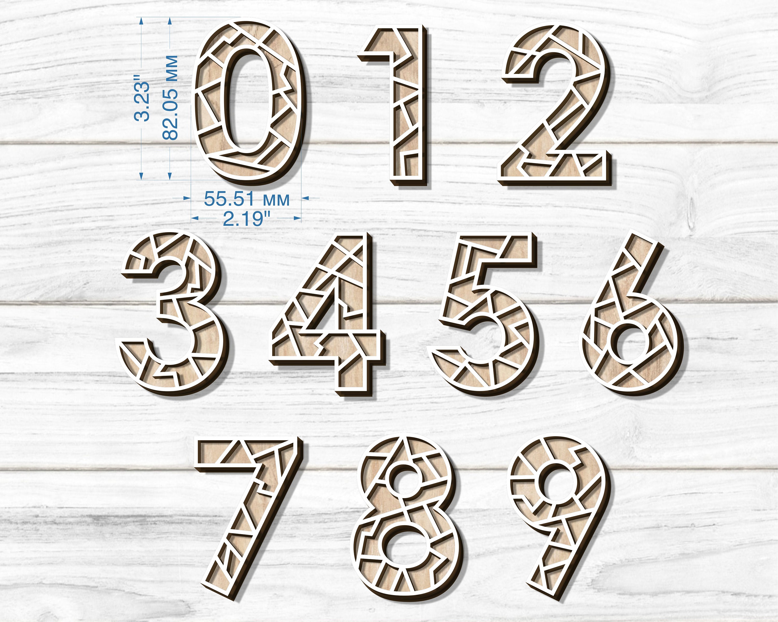 Geometric Numbers Svg Laser Cut File Layered Numbers Svg - Etsy UK