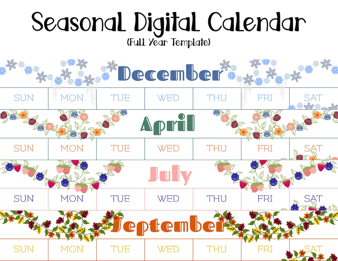 Seasonal Calendar (northern Hemisphere) - Digital Download - Etsy