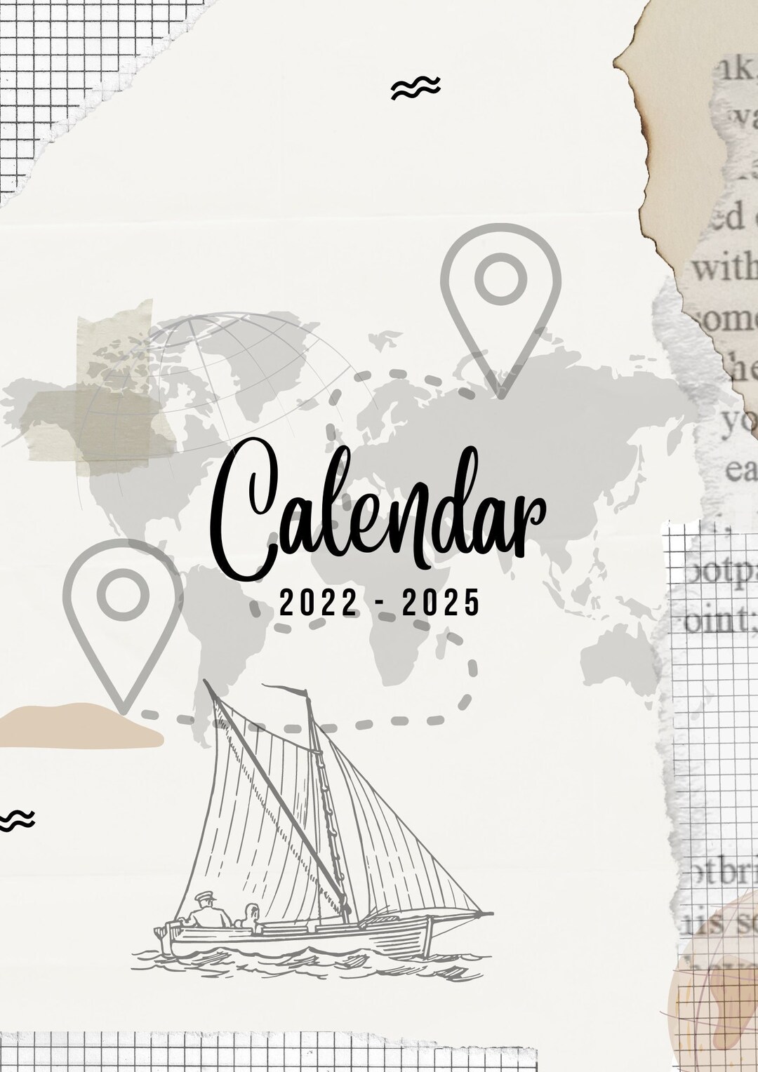 2022-2025 Calendar Printable, Simple Calendar, Digital Calendar, One ...