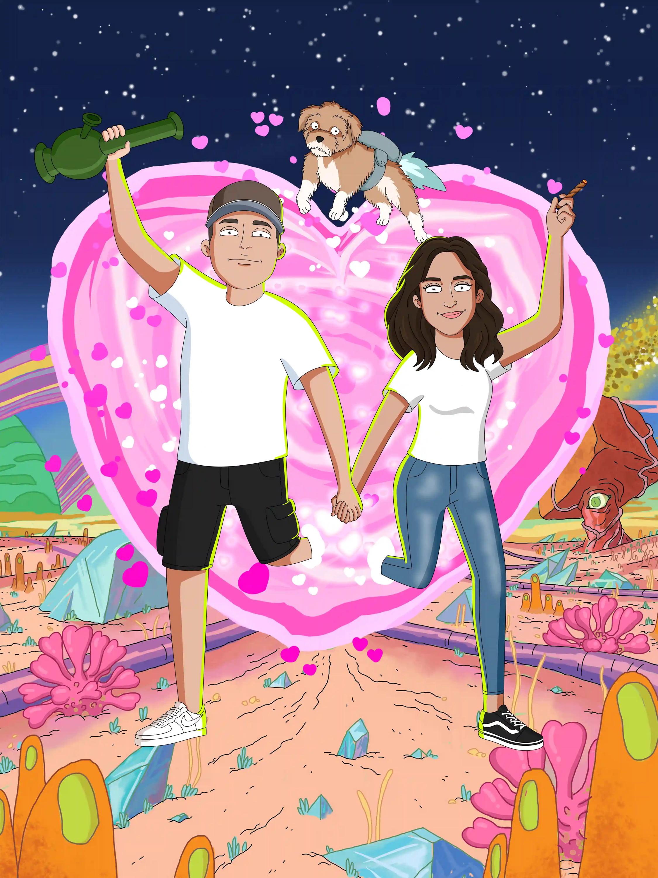 R and M Couple, R & M Cartoon Portrait, Couple Portrait, Birthday and ...
