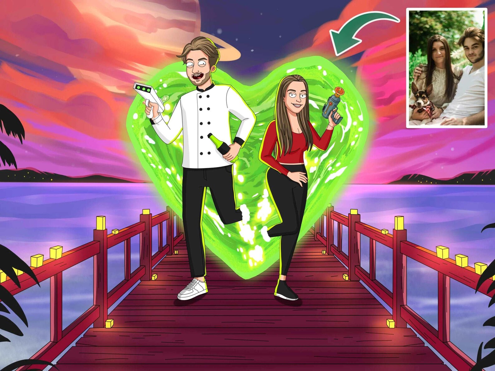 R and M Couple, R & M Cartoon Portrait, Couple Portrait, Birthday and ...