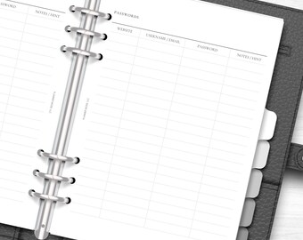 PRINTABLE Passwords Planner Insert A5 Size - Etsy