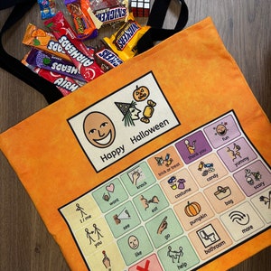 Trick or Treat Bag With Communication Board | AAC | Halloween Tote Bag ...