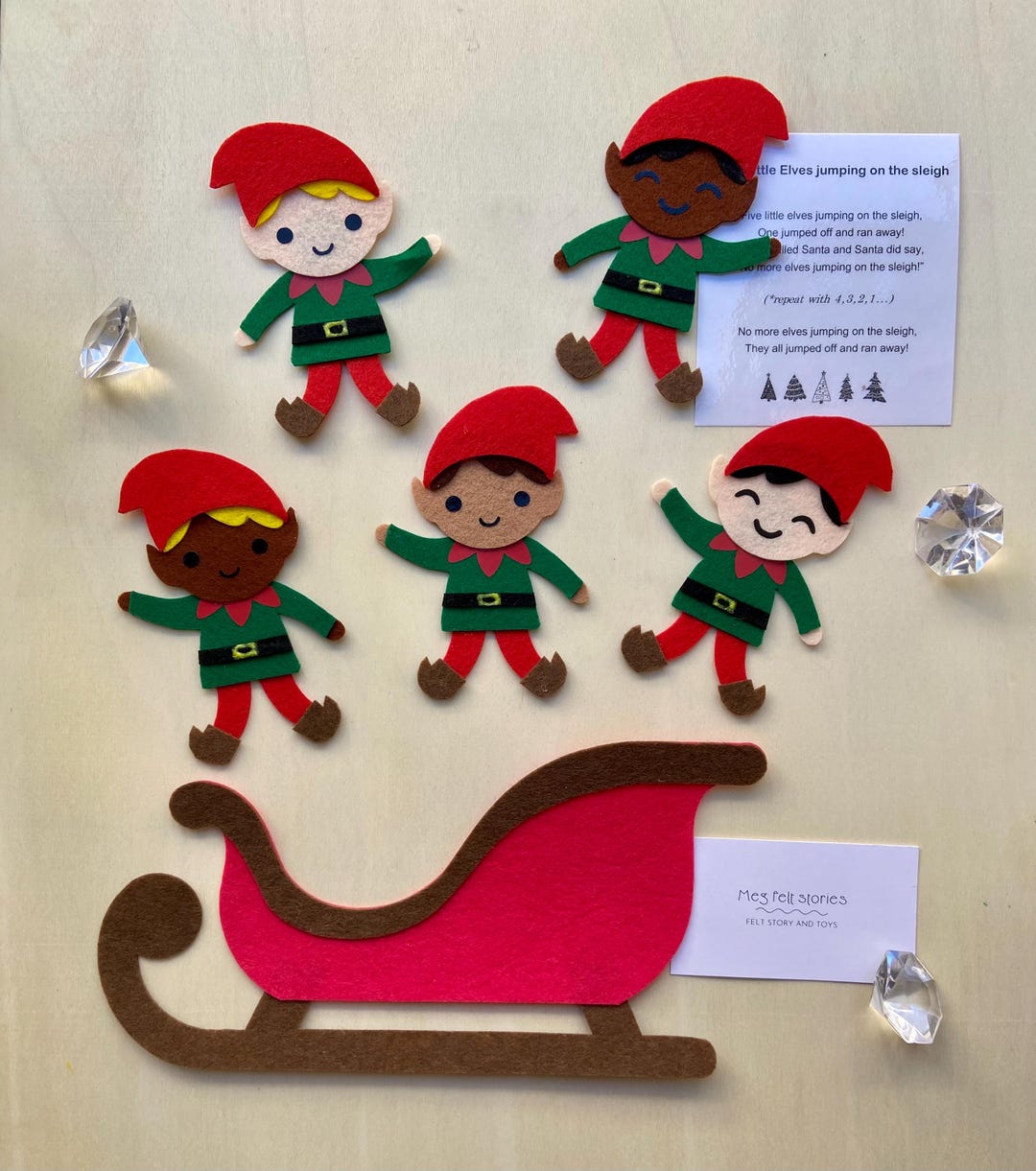 Christmas Story Time Felt Set, 5 Little Elves Jumping on the Sleigh ...