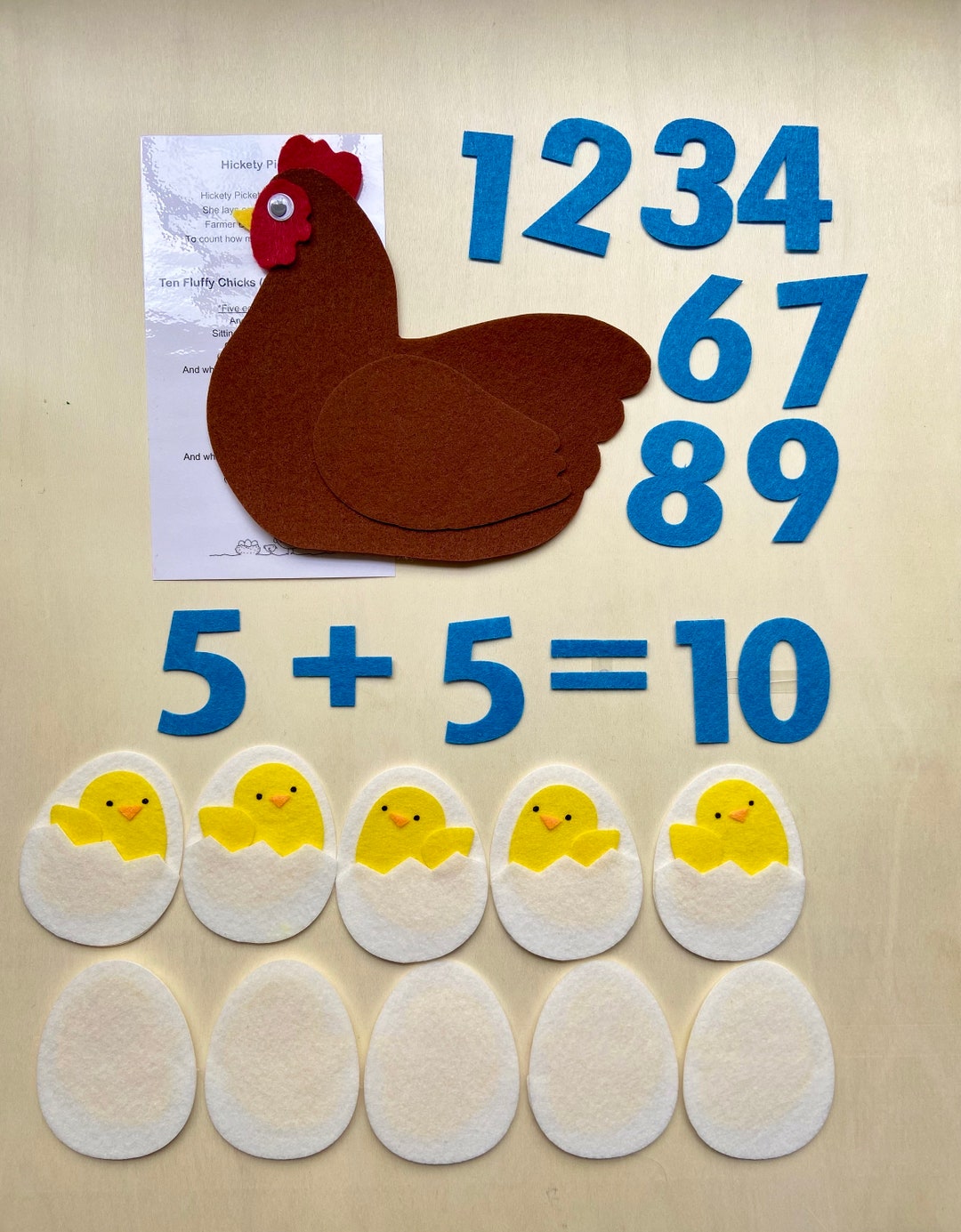 10 Fluffy Chicks Felt Set, Counting, Numbers, Hen, Farm Animal, Easter ...