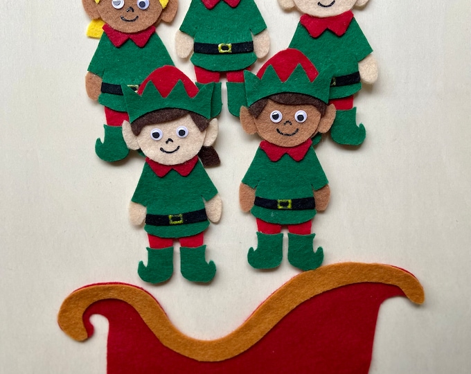 Five Little Elves Jumping on the Sleigh, Christmas Story Time Felt Set ...