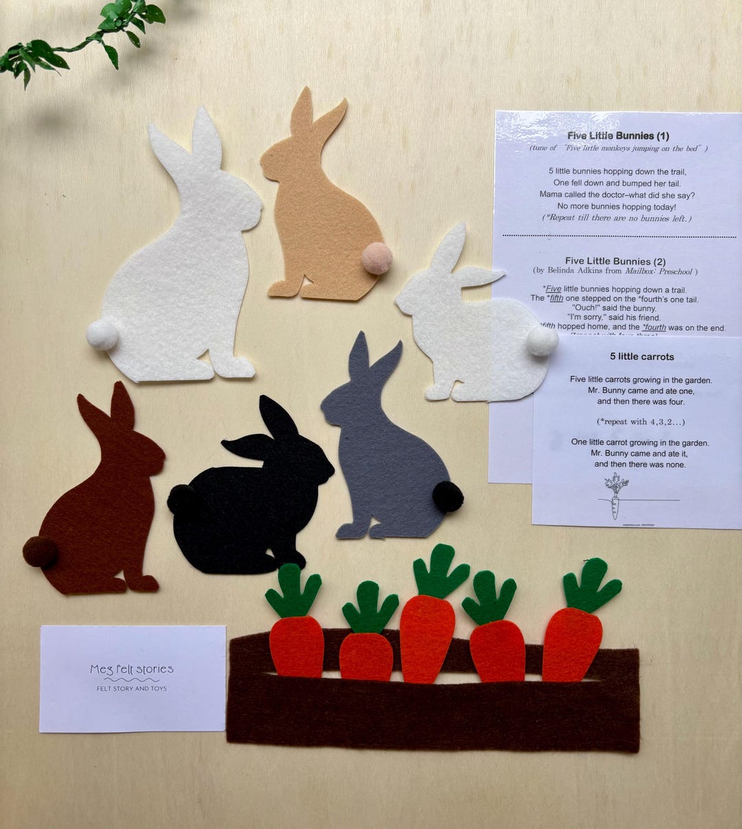 Five Little Bunnies Felt Story, Easter, Spring, Five Little Carrots ...