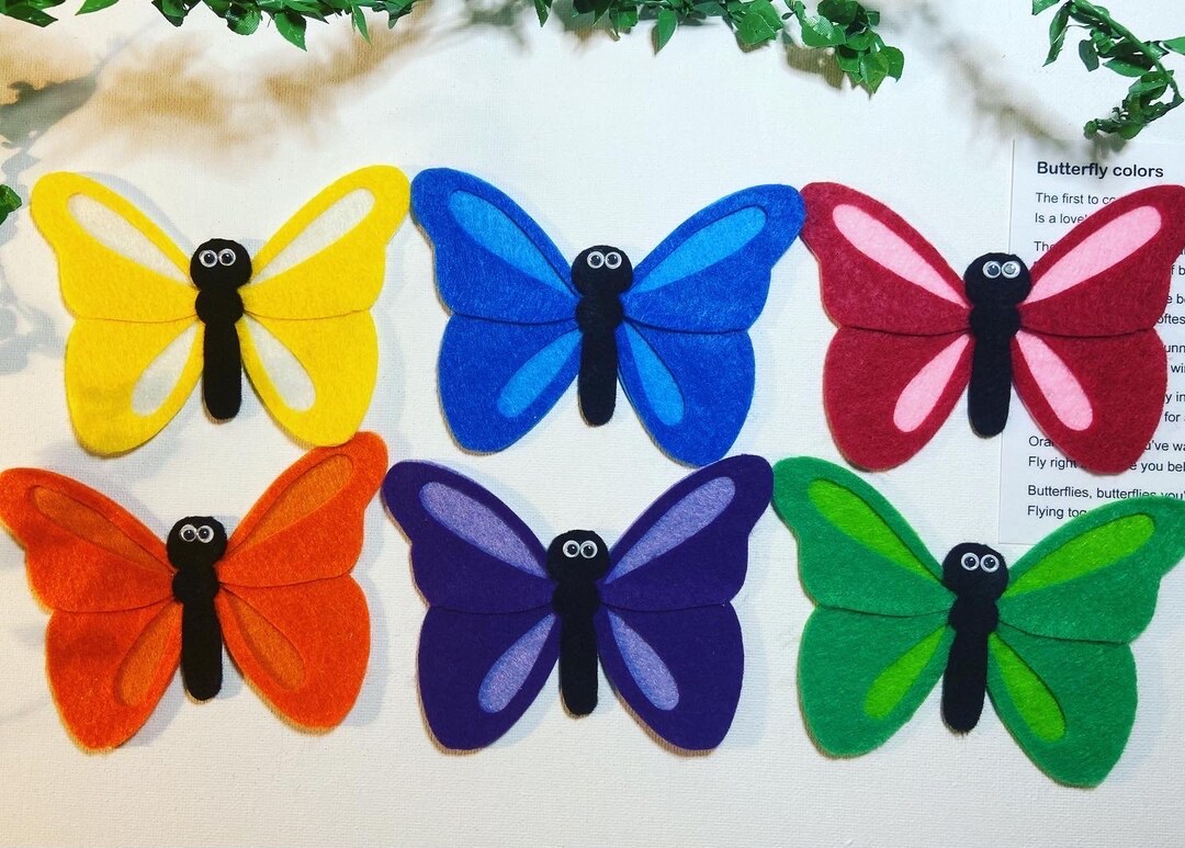6 Colorful Butterflies Felt Story, Spring, Butterfly, Flannel Board ...
