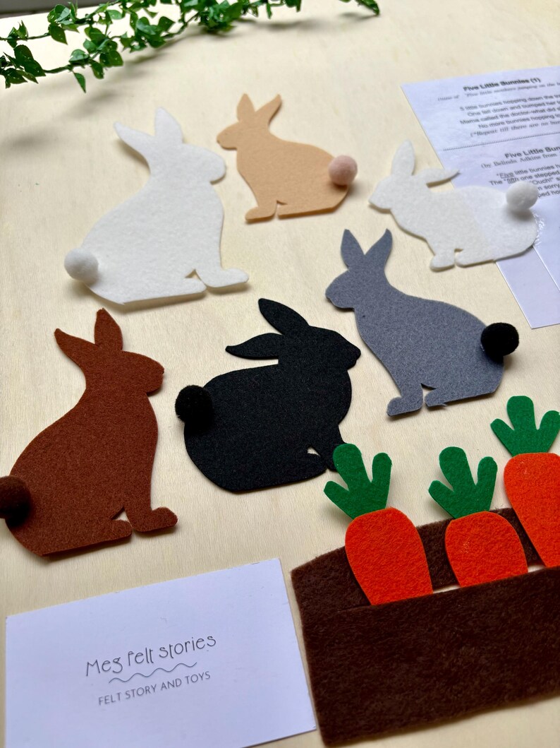 Five Little Bunnies Felt Story, Easter, Spring, Five Little Carrots ...