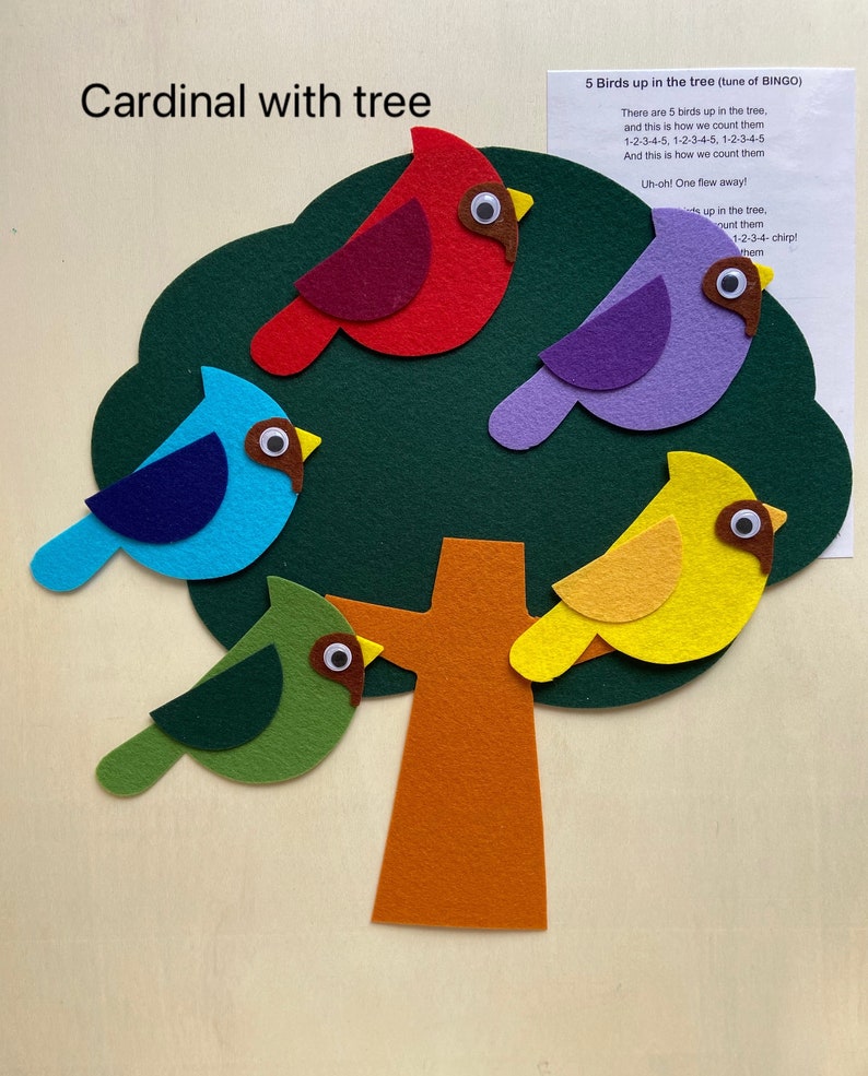5 Little Birds Felt Set, Felt Story, Spring, Cardinal, Color, Counting ...