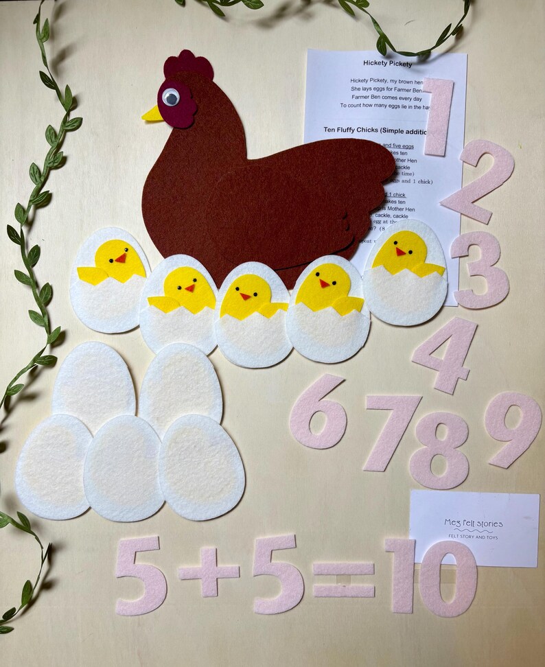 10 Fluffy Chicks Felt Set, Counting, 10 Additions, Numbers, Hen, Farm ...