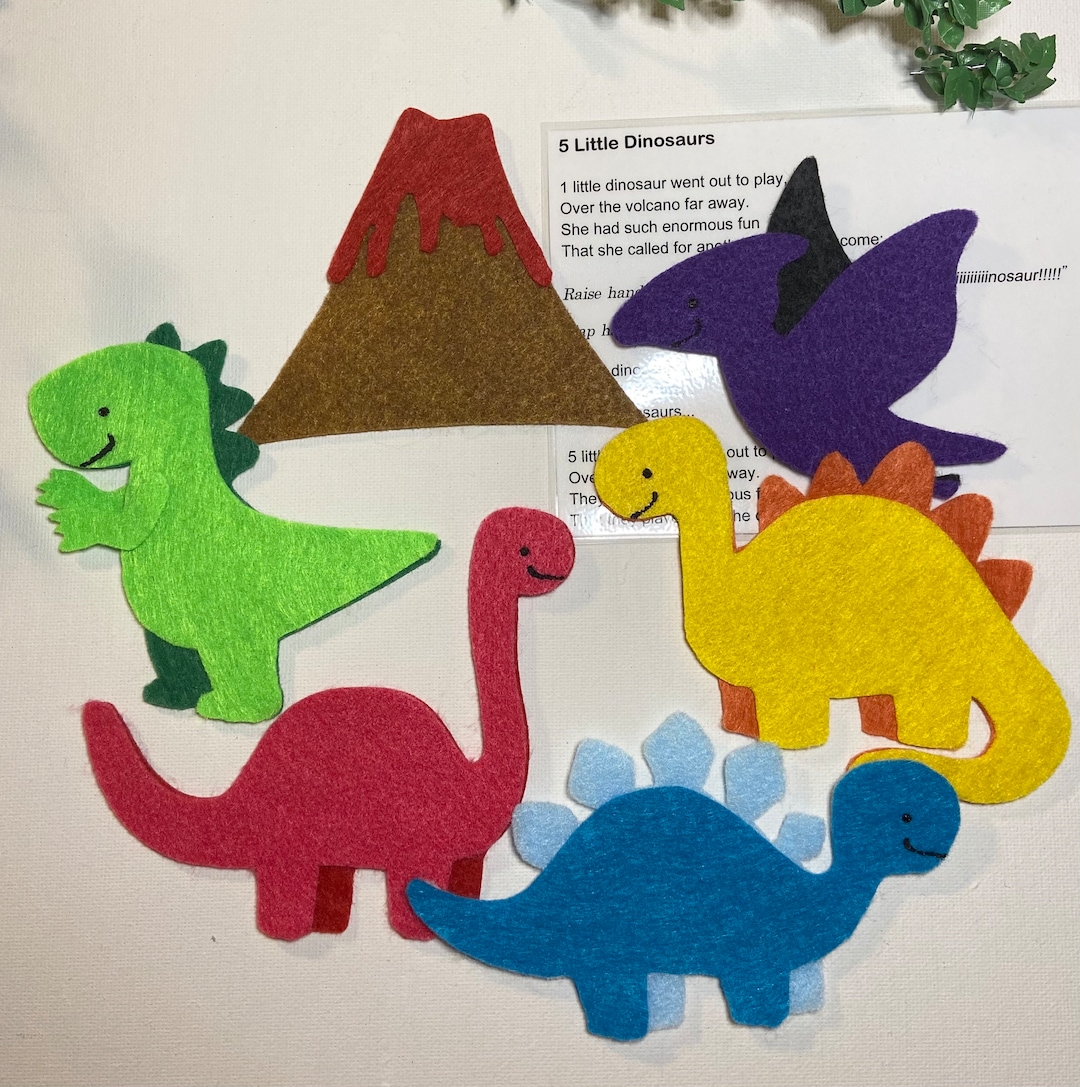 Five Little Dinosaurs Felt Story, Dinosaur Felt Set, Flannel Board ...