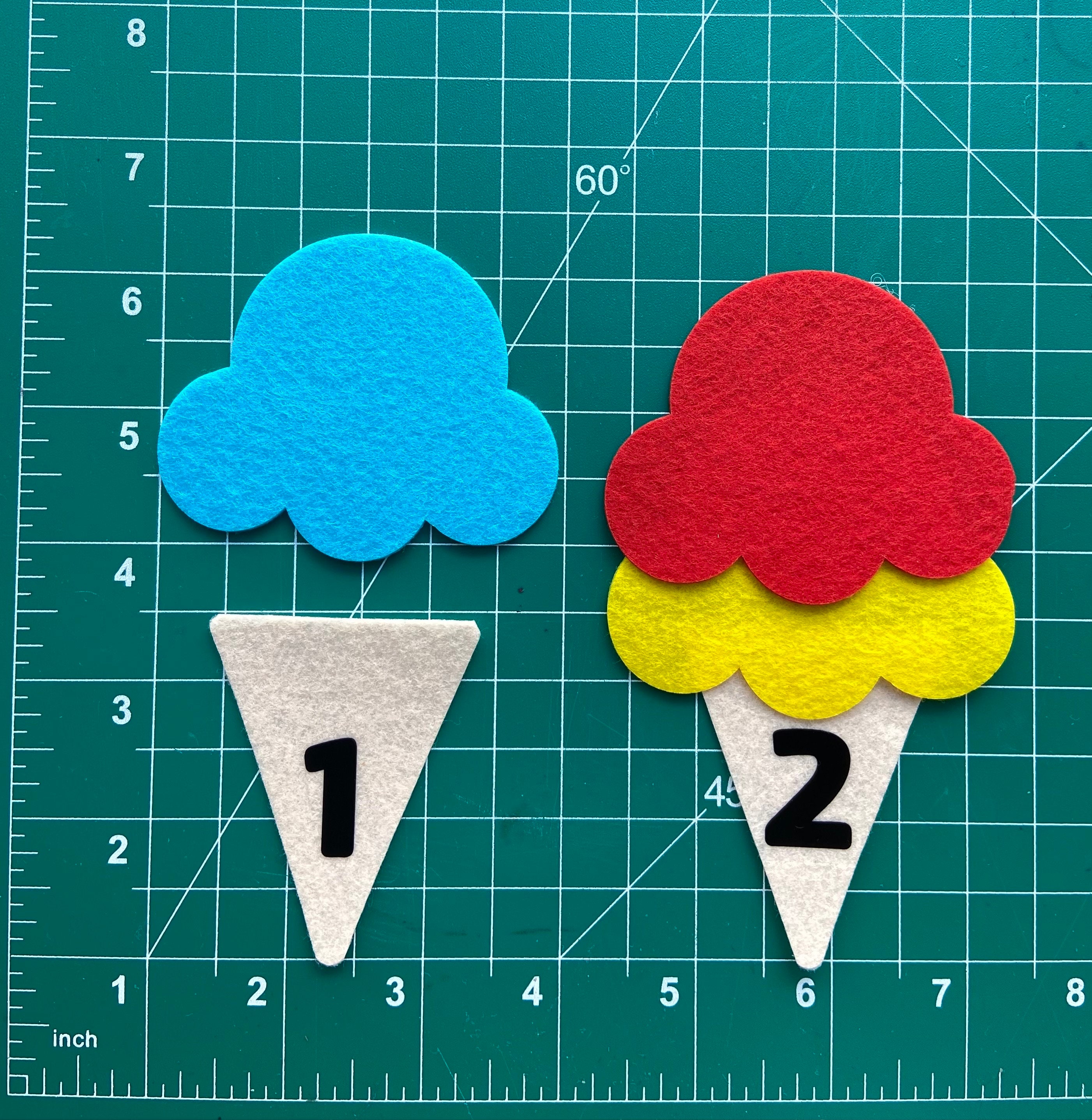 10 Ice Cream Felt Set, Five Scoops of Ice Cream, Color, Numbers ...