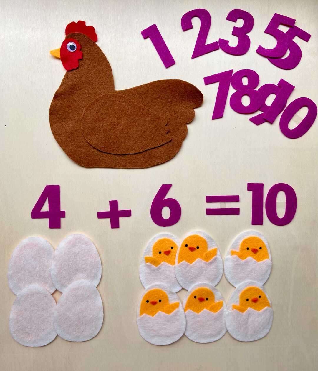 5 Fluffy Chicks Felt Set, Counting, Numbers, Hen, Farm Animal, Easter ...