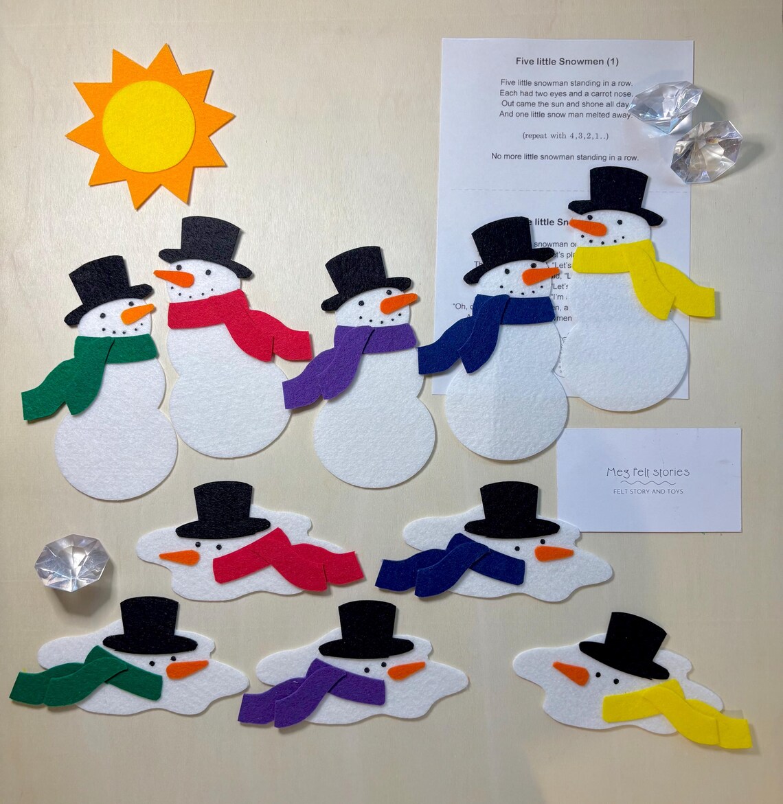 Felt Snowmen Story Set: Winter Rhyme, Five Little Snowmen, Teacher ...