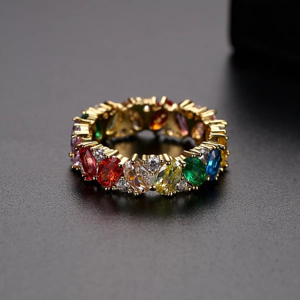 Rainbow Diamond Ring - Etsy