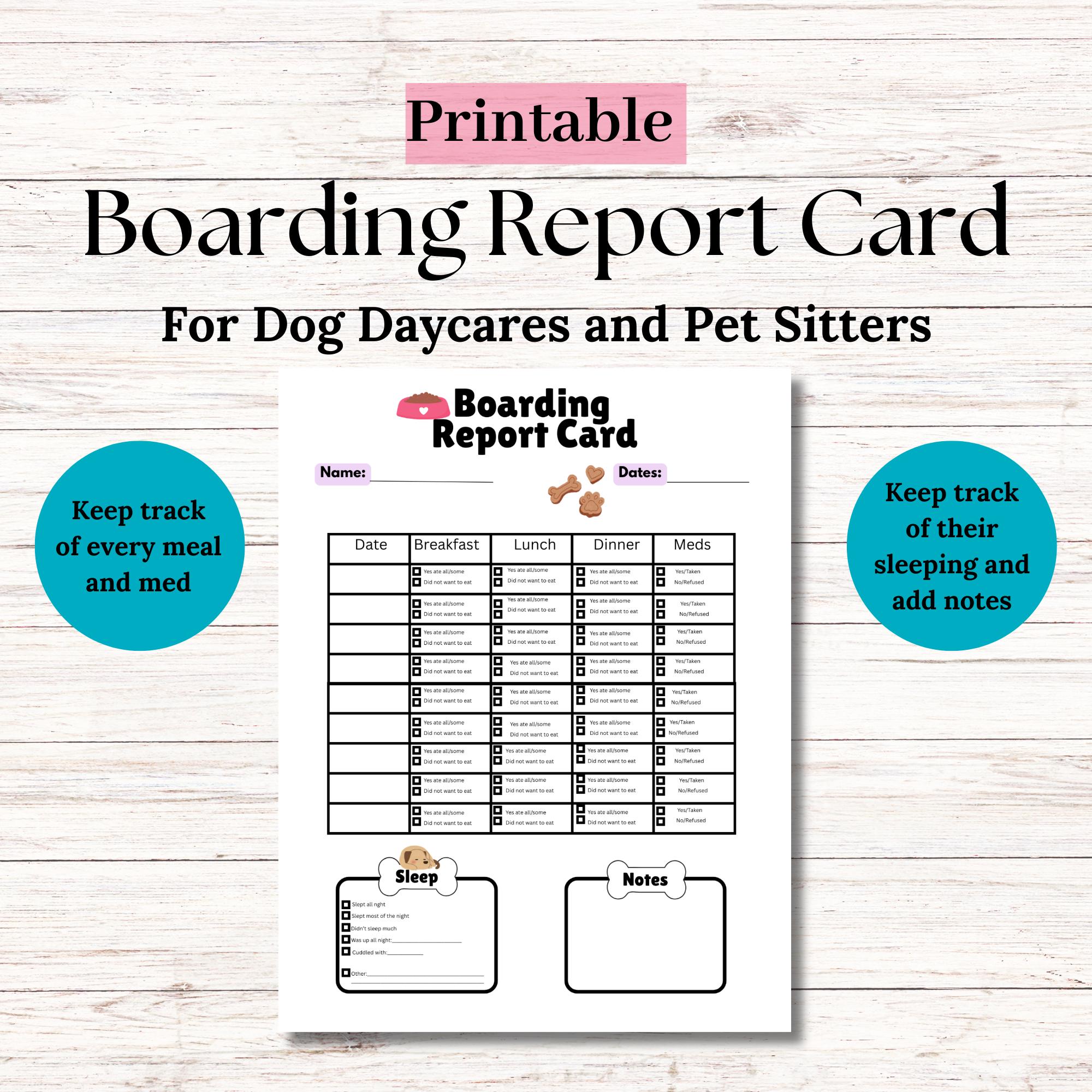 Printable Dog Boarding Report Card, Pet Boarding, Doggy Daycare Report ...