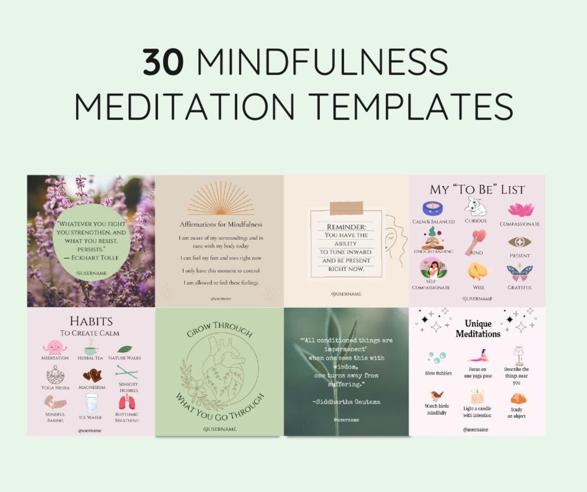 30 Mindfulness Meditation Social Media Editable Templates | Instagram ...