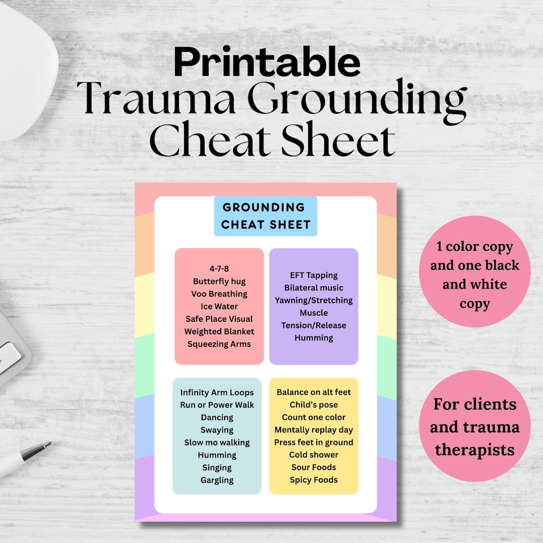 Trauma Grounding Cheat Sheet, Therpists, Trauma Therapy, CPTSD, Somatic ...