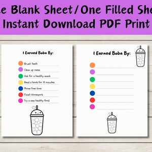 Kids Boba Tea Cup Reward Chart | Reward Chores and Healthy Habits ...