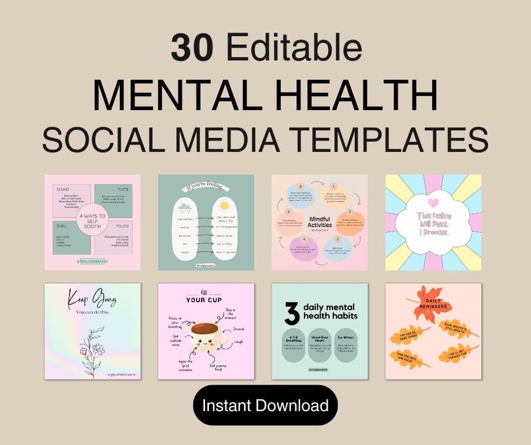 Mental Health Templates, Editable Canva Social Media Posts, Self-care ...