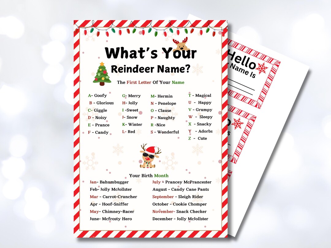 Christmas Holiday Family Game | Kids or Adults Reindeer Name Game ...