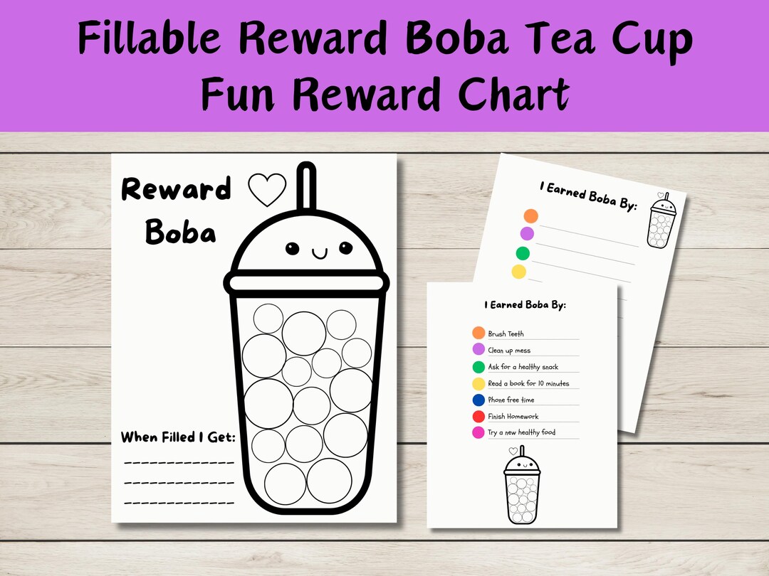 Kids Boba Tea Cup Reward Chart | Reward Chores and Healthy Habits ...