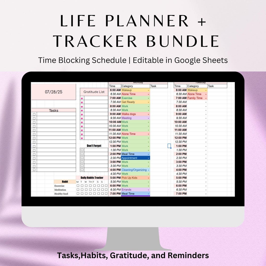 Digital Weekly Planner Google Sheets, Spreadsheet to Do List, Meal ...