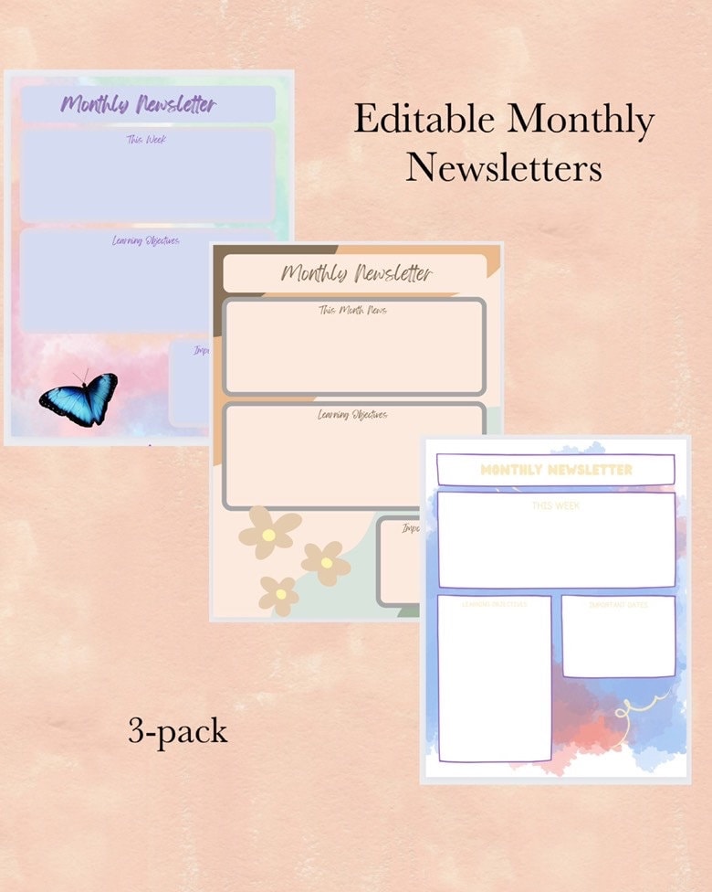 Editable Monthly Newsletters- 3 Pack MADE IN CANVA - Etsy