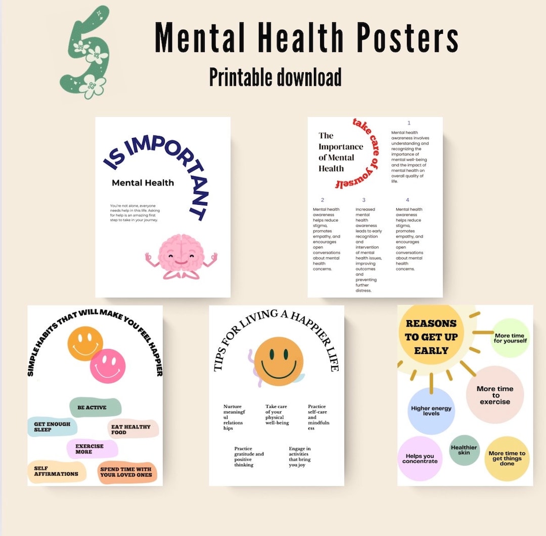 Mental Health Posters for Office or Classroom - Set of 5 - Etsy