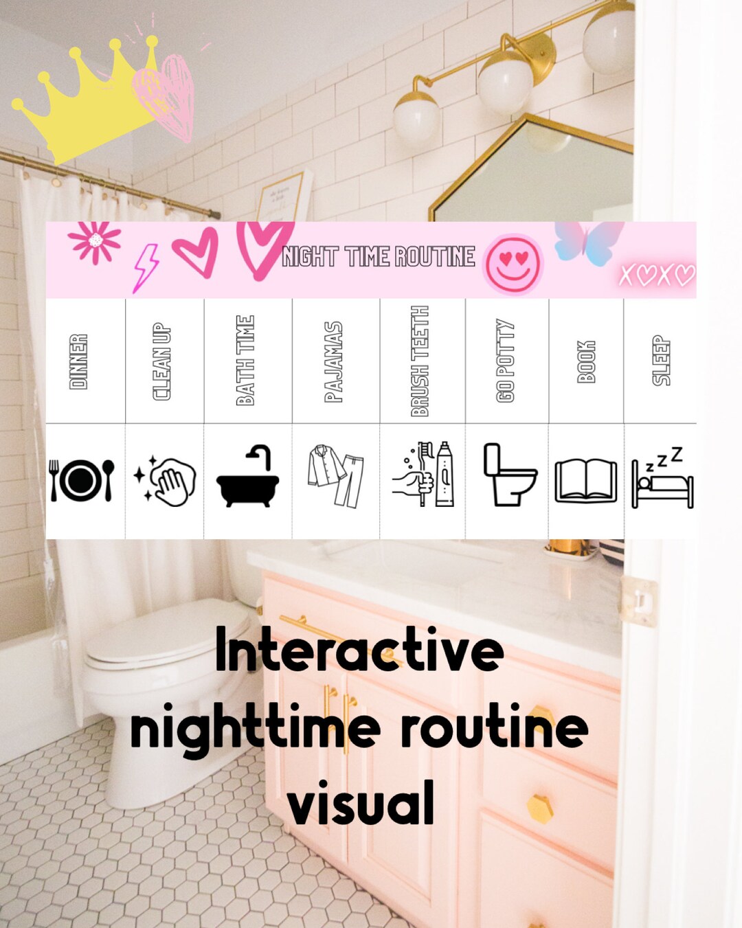 Girly Interactive Nighttime Routine Visual for Kids - Etsy
