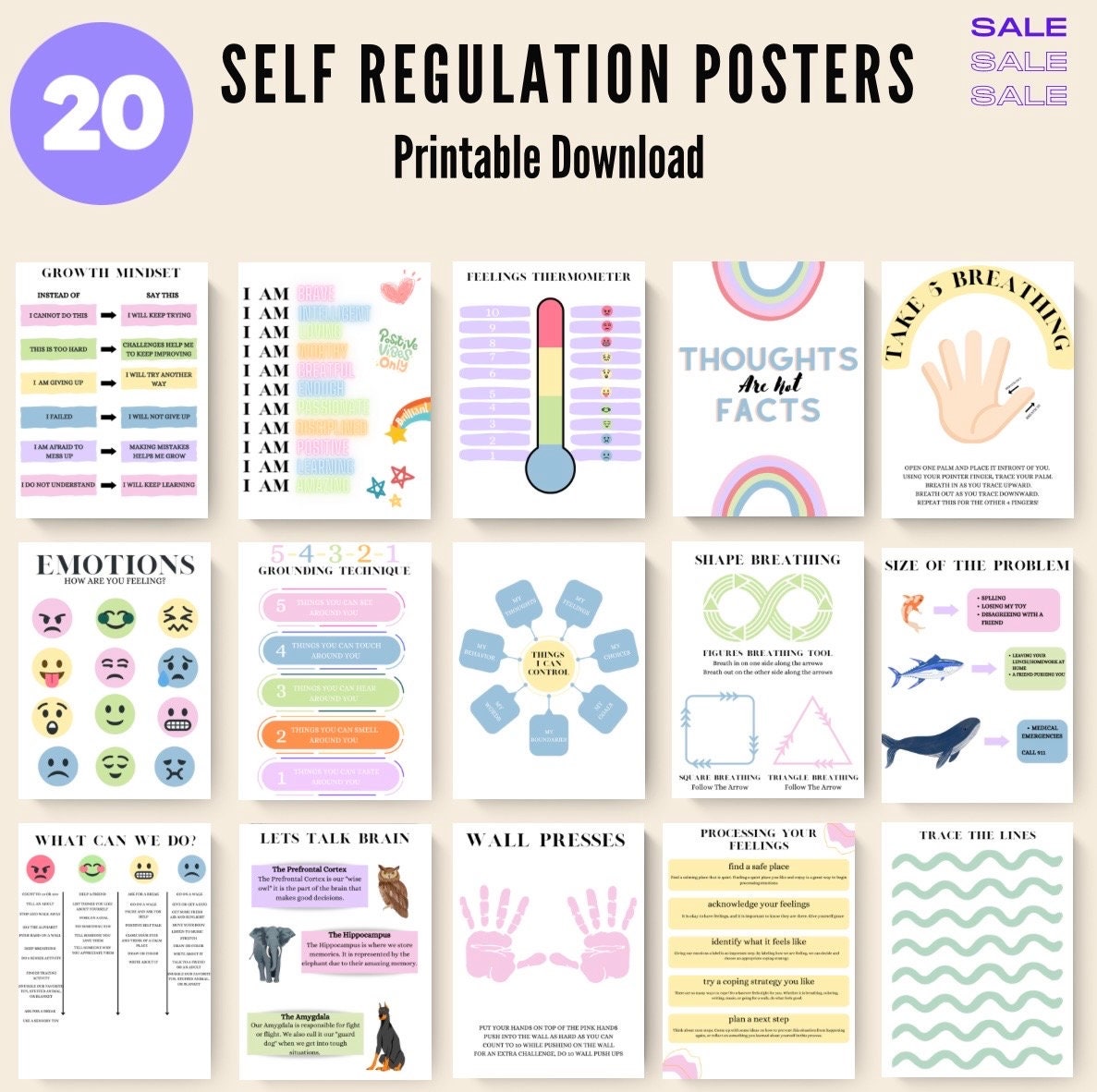 20 Printable Self Regulation Posters, Calming Corner Print, Emotional ...