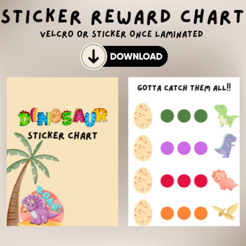 Printable Kids Sticker Chart Dinosaur Theme Reward System and Behavior ...